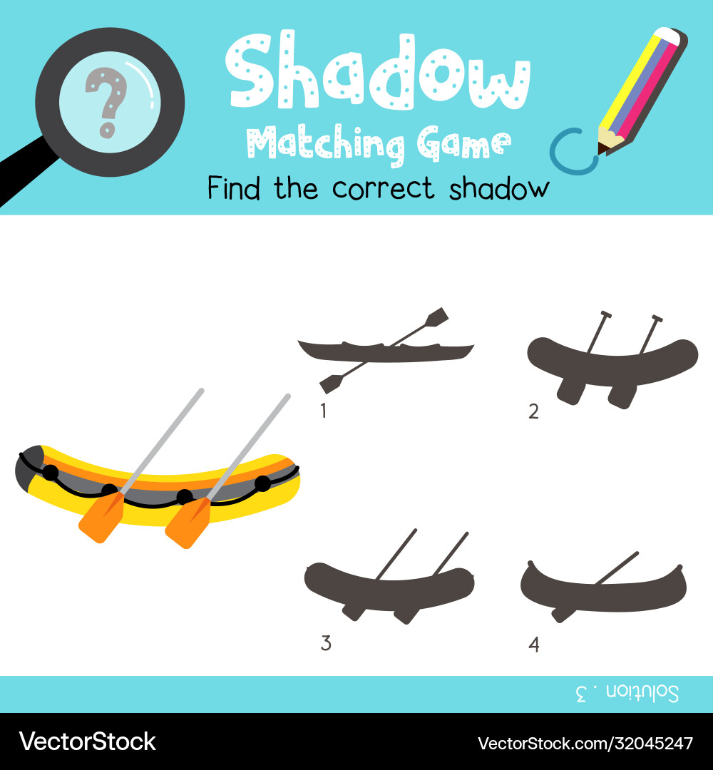 Shadow matching game liferaft cartoon character Vector Image