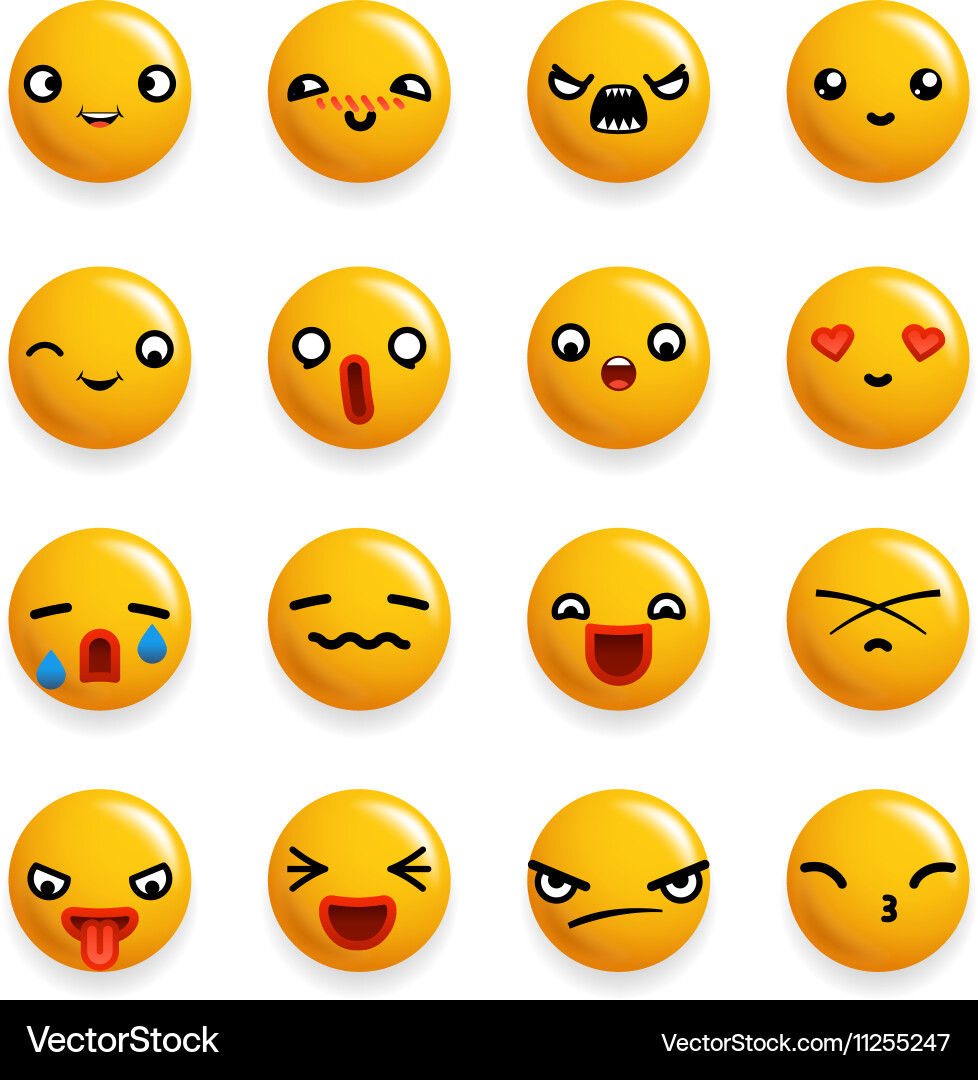 Smile emoticon icons set isolated 3d realistic Vector Image