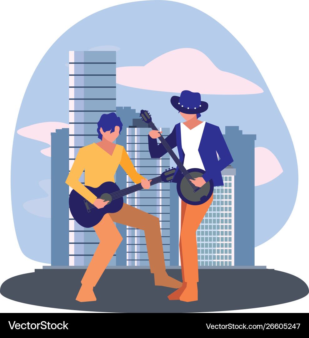 Two male musicians musical instruments Royalty Free Vector