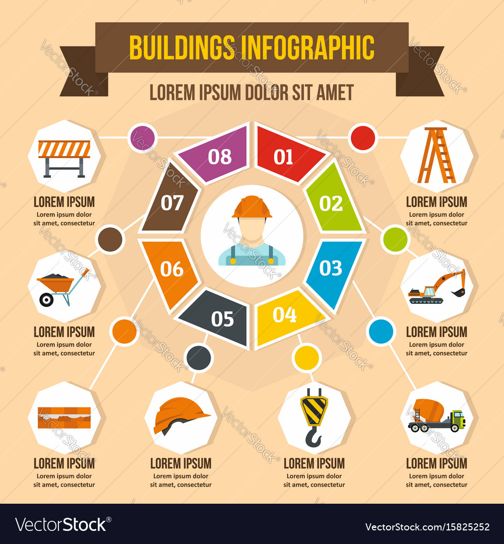 Buildings infographic concept flat style Vector Image Buildings infographic concept flat style Vector Image