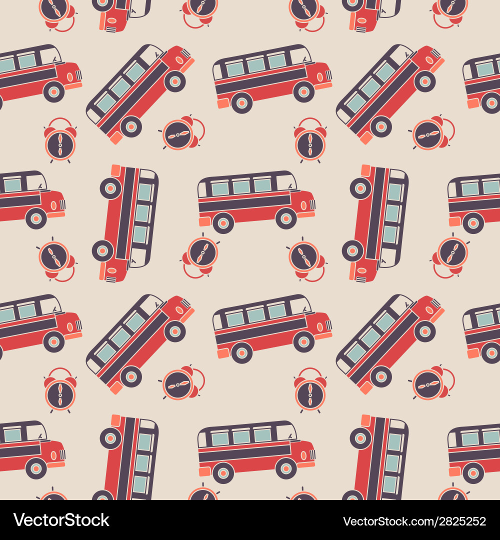 Seamless pattern of buses and alarms Royalty Free Vector