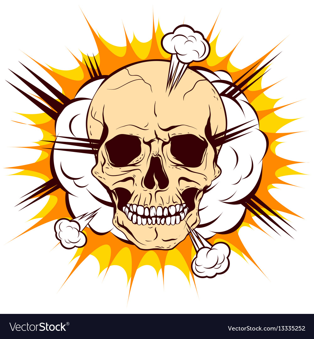 Skull on background cloud explosion Royalty Free Vector