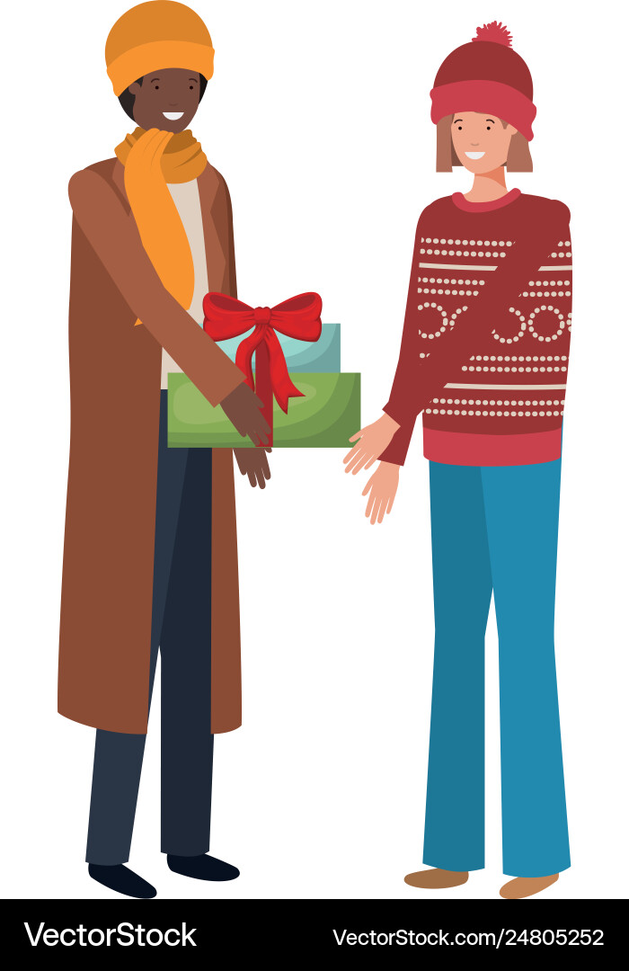 Young couple with gift box avatar character Vector Image