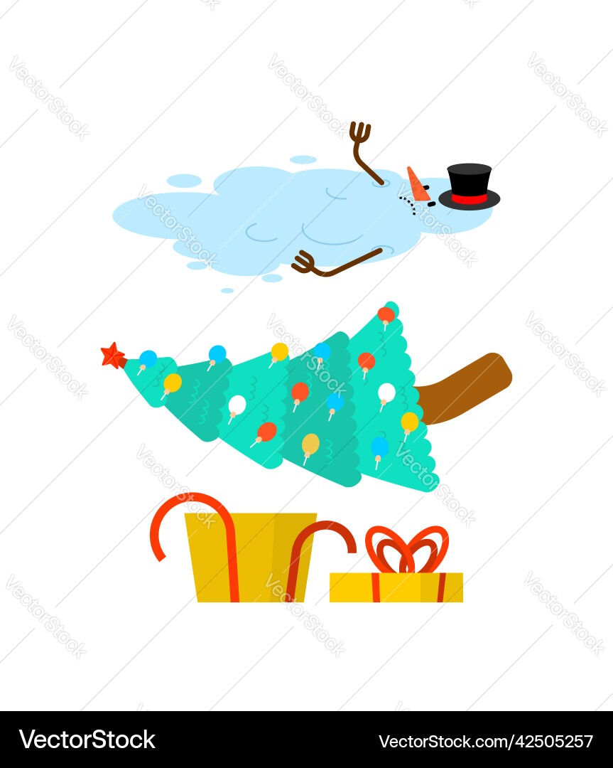 Christmas is over set snowman melted open gift Vector Image
