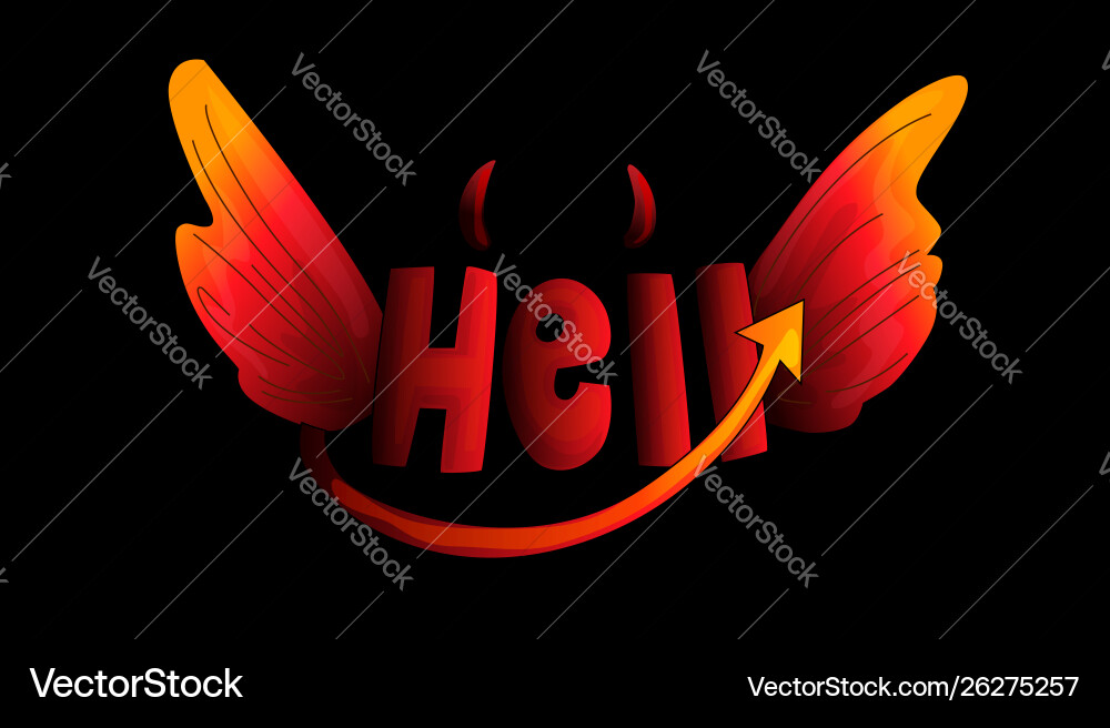 Cute cartoon word hell with devil horns tail and Vector Image