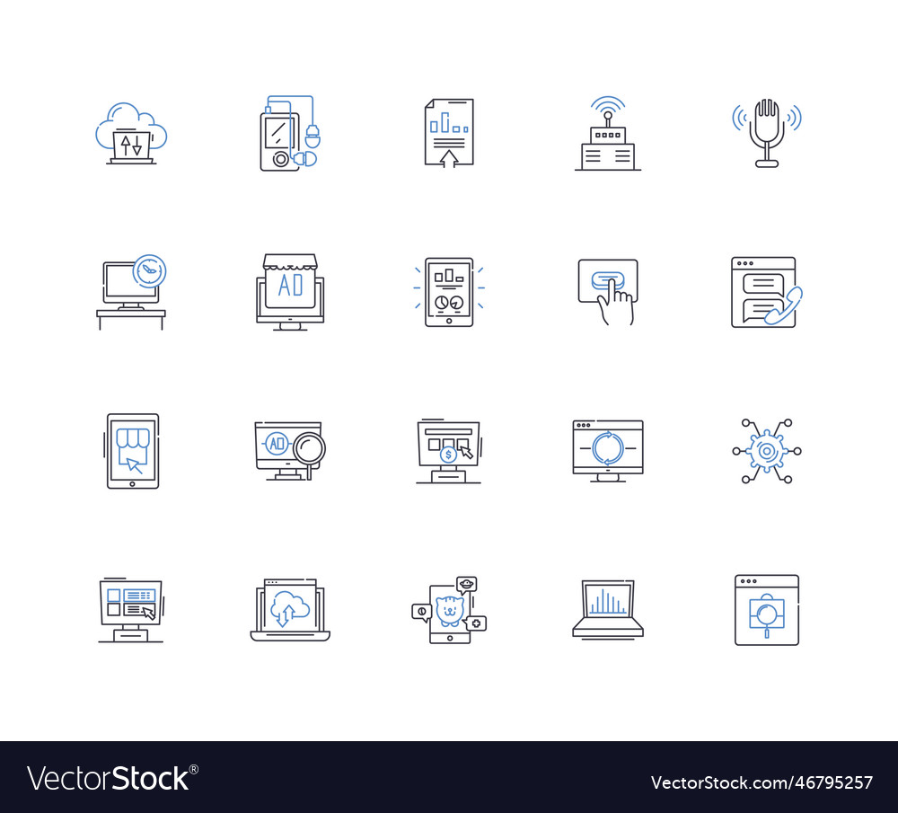 Implement line icons collection execute Royalty Free Vector Implement line icons collection execute Royalty Free Vector