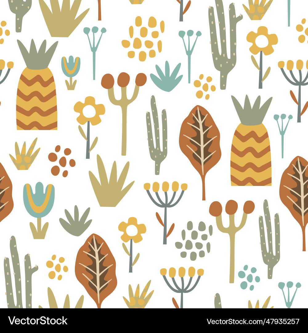 Seamless pattern with abstract flowers and plants Vector Image