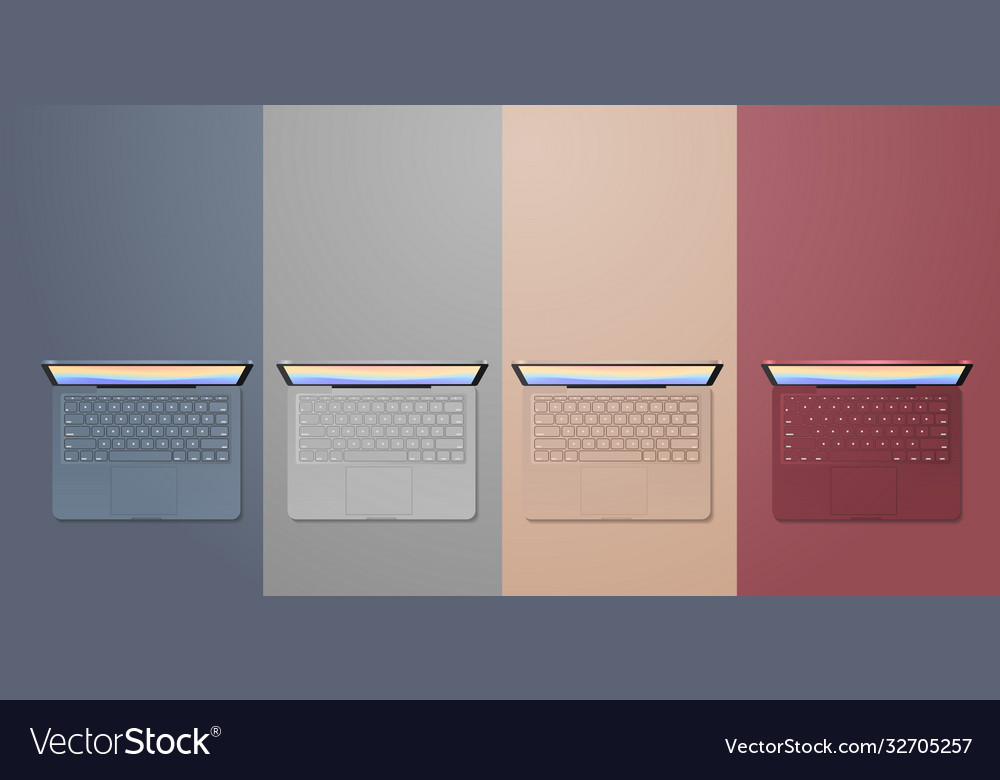 Set colored laptops realistic mockup gadgets Vector Image