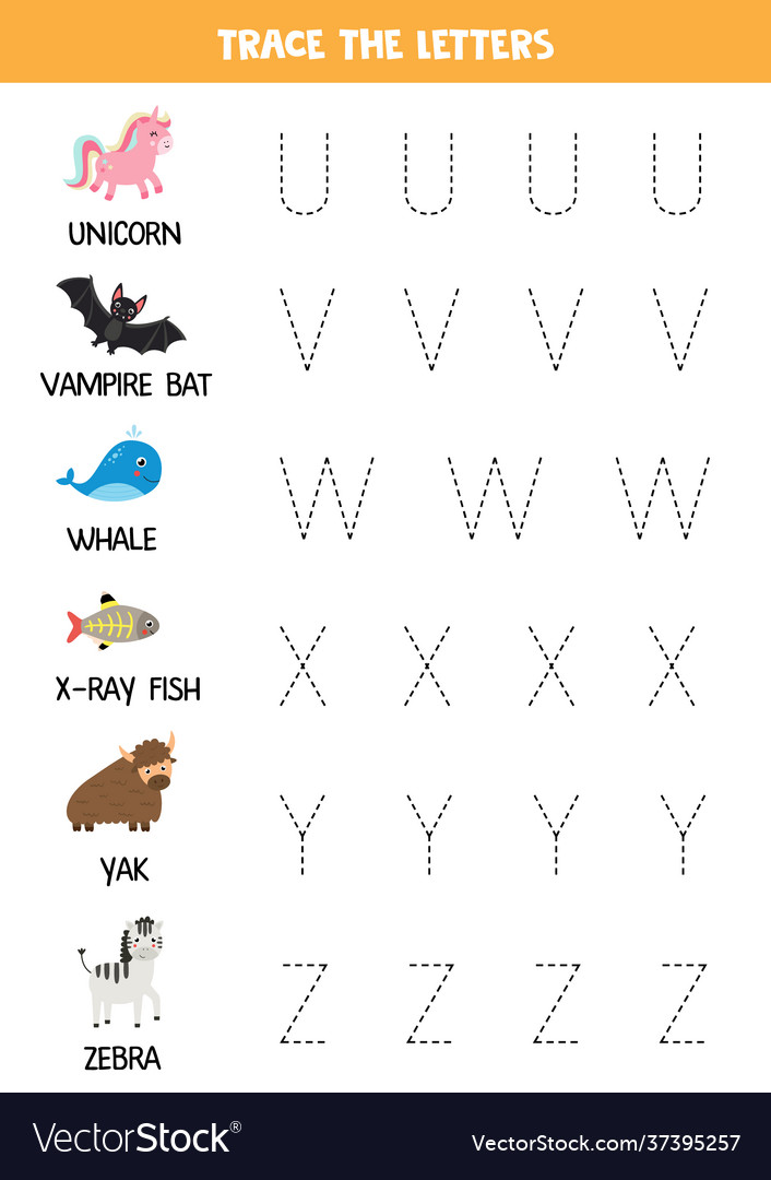 Tracing letters english alphabet with animals Vector Image