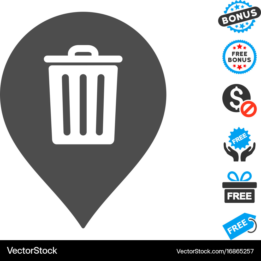 Trash can marker icon with free bonus Royalty Free Vector