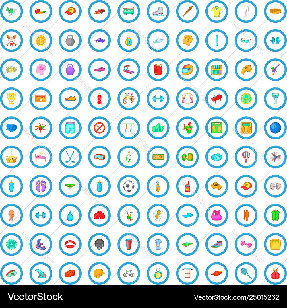 100 training icons set cartoon style Royalty Free Vector