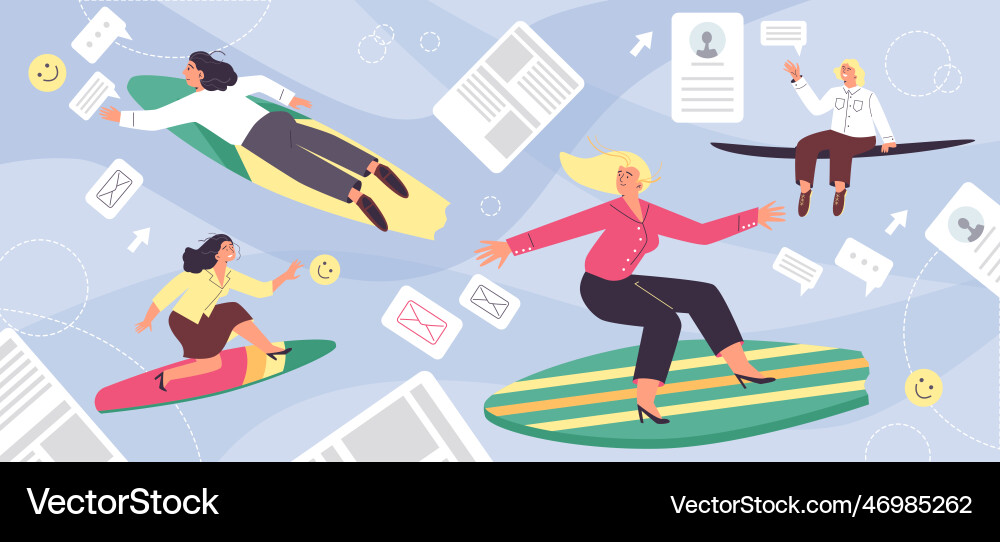 Business people surfing among documents and email Vector Image