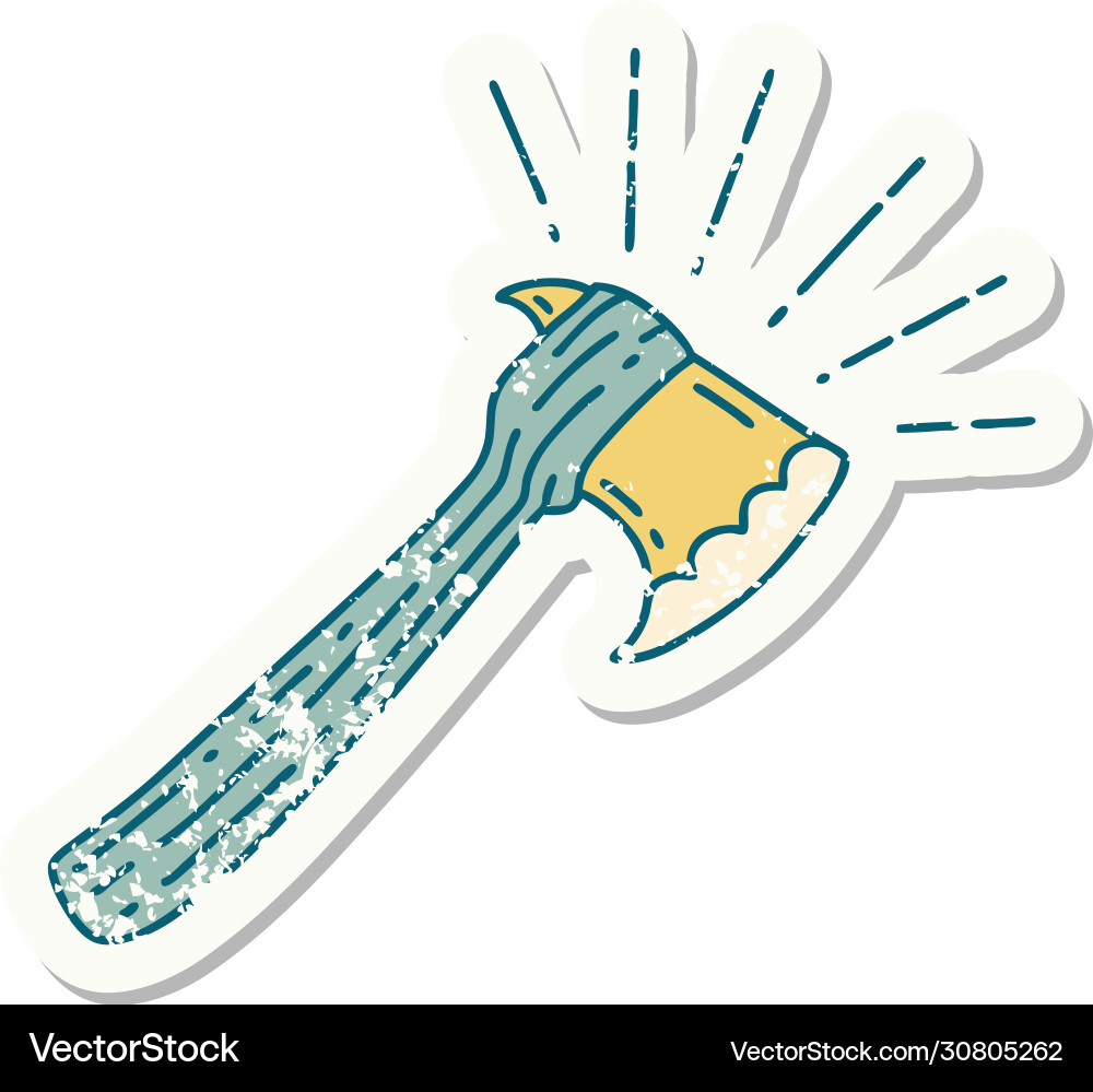 Grunge sticker tattoo style hatchet axe Royalty Free Vector