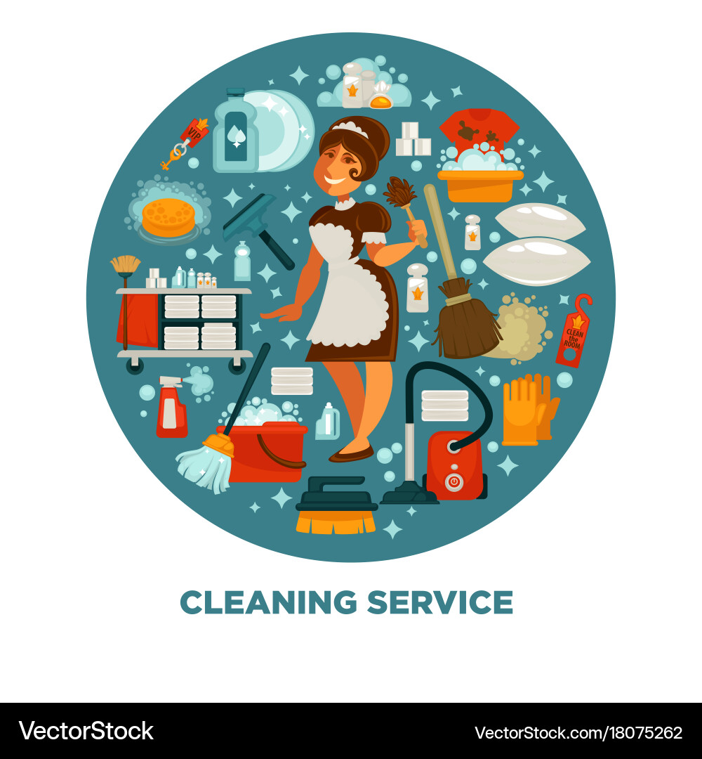 Maid in uniform surrounded with equipment for Vector Image
