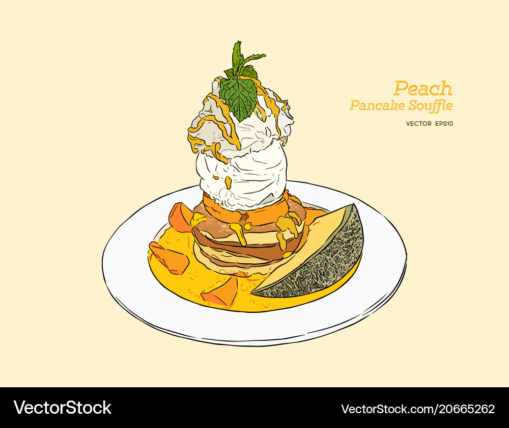 Peach pancake with vanilla ice-cream hand draw Vector Image