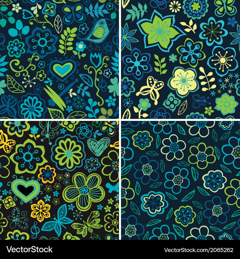 Set of four colorful floral patternscopy square Vector Image