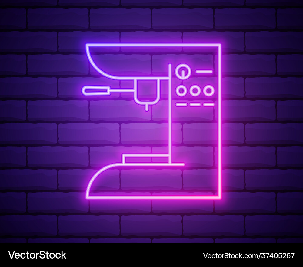 Glowing neon coffee machine and cup icon Vector Image