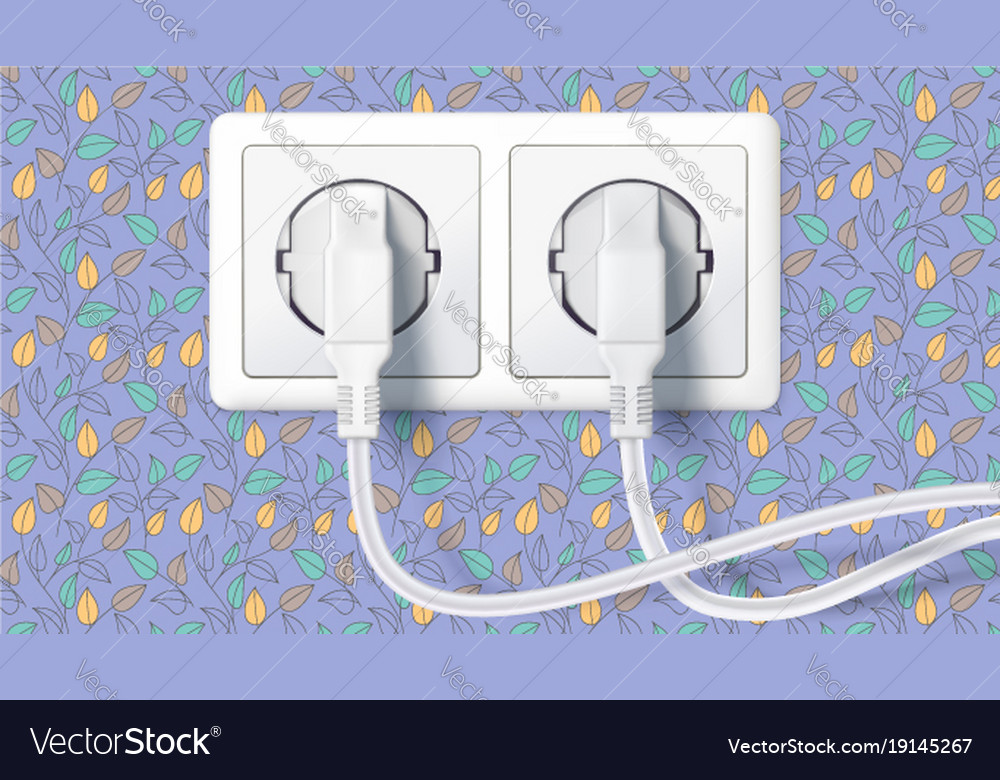 Two white plug inserted in a wall socket on Vector Image