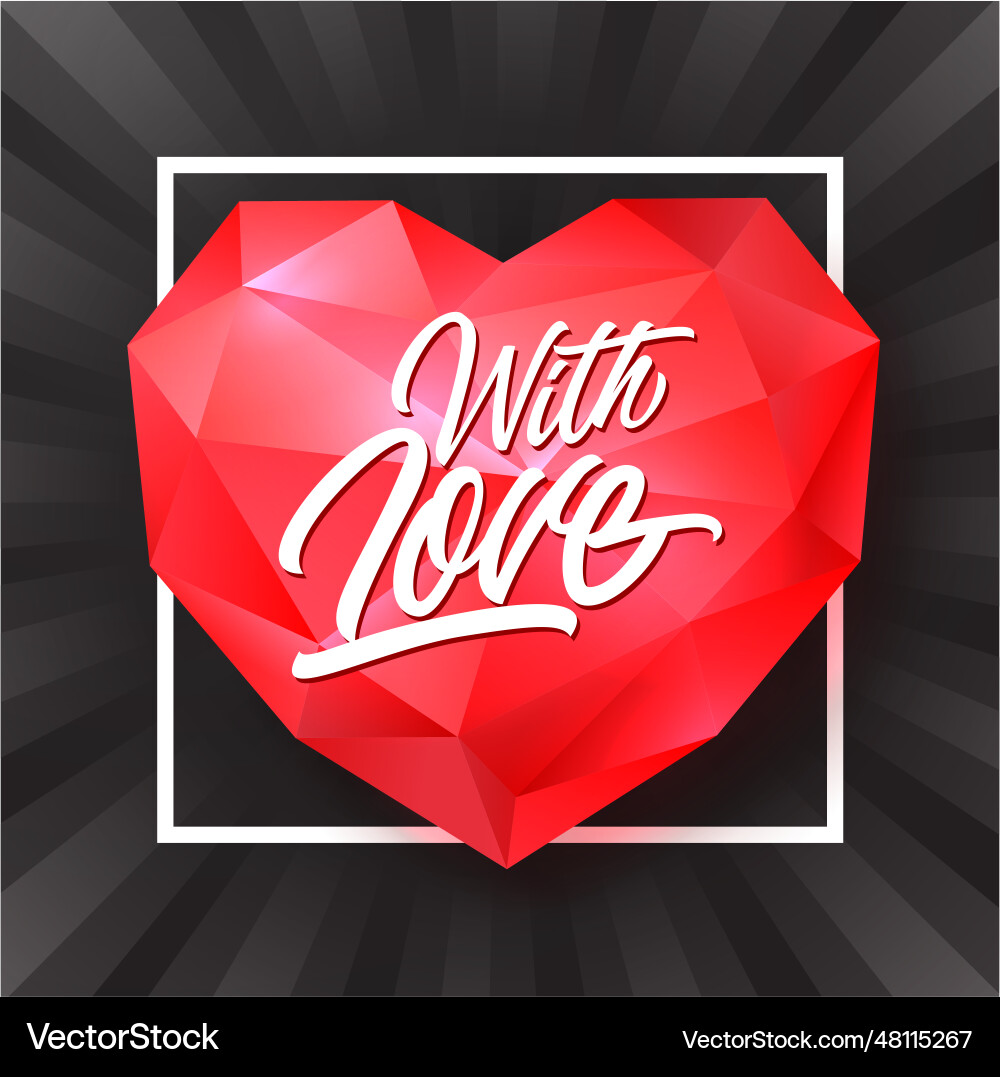 With love lettering on diamond heart Royalty Free Vector