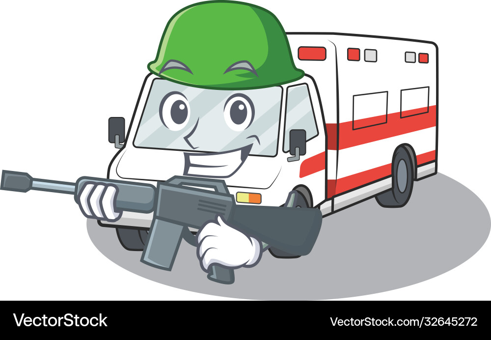 A cartoon design ambulance army with machine Vector Image