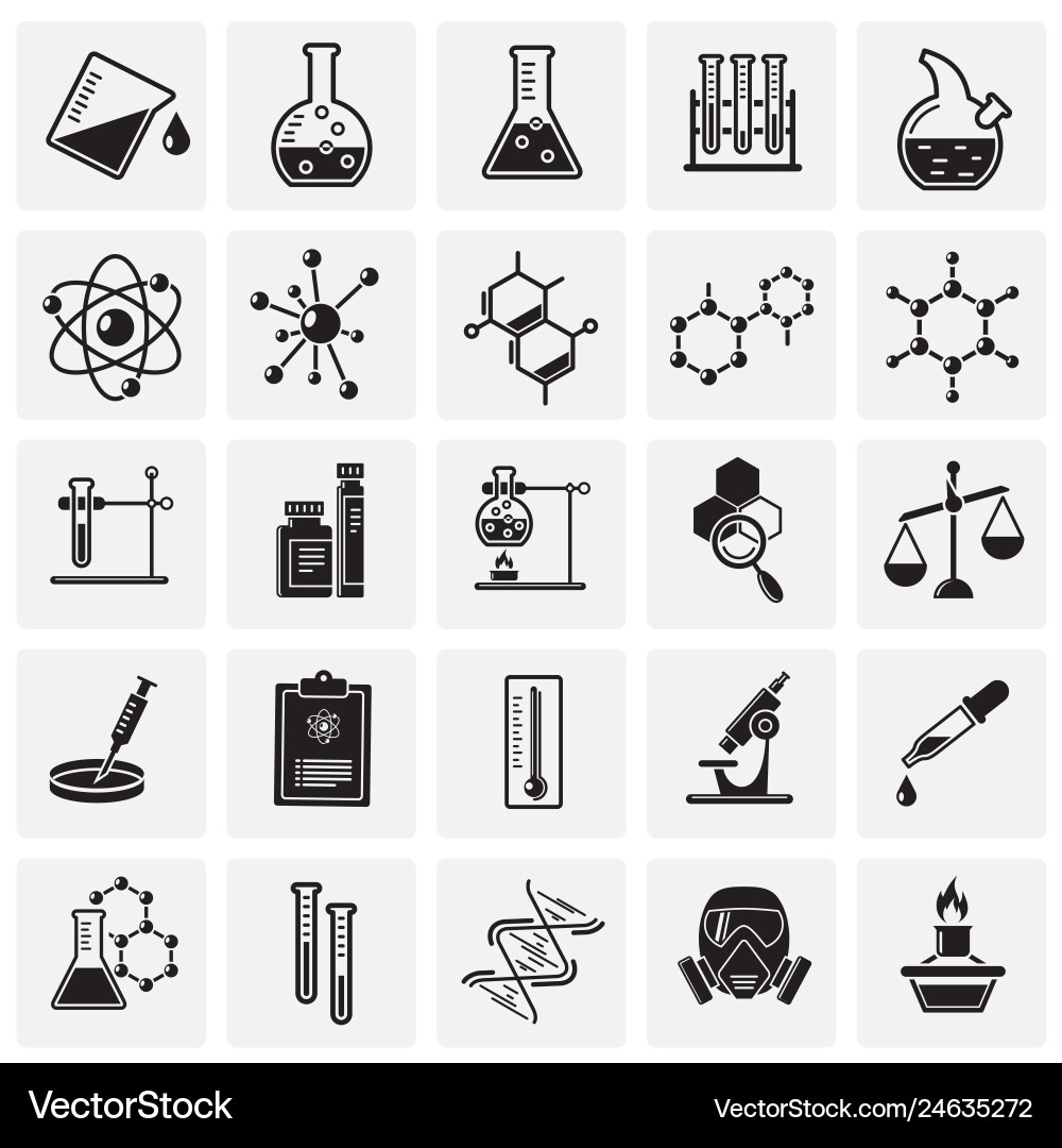 Chemistry icons set on squares background Vector Image