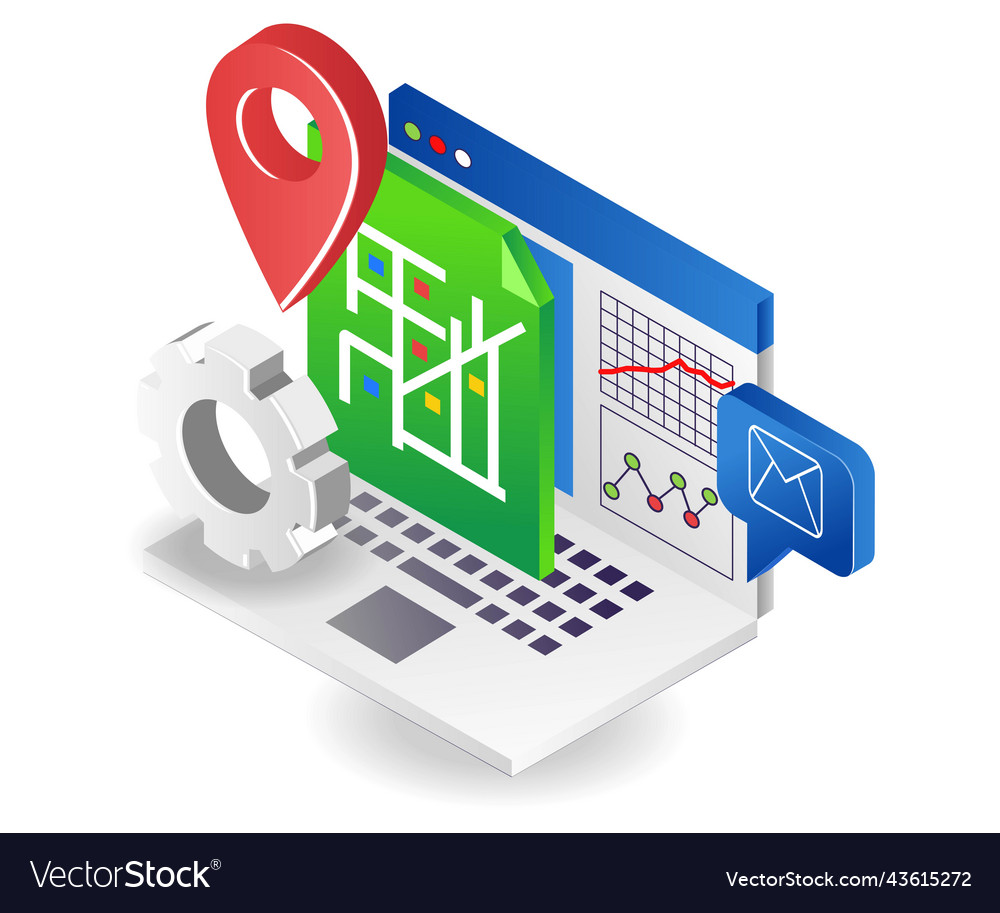 Computer map location analysis Royalty Free Vector Image