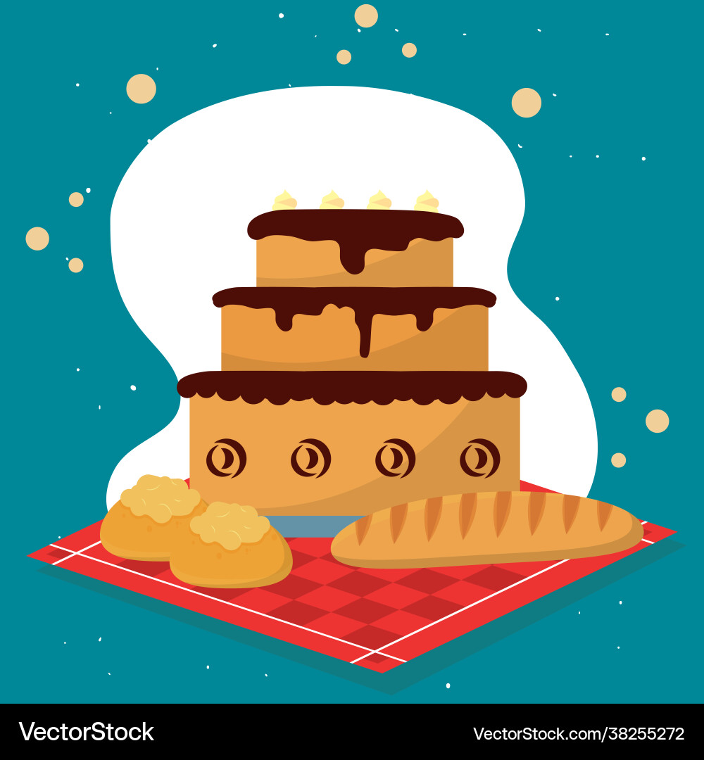 Sweet cake and bread Royalty Free Vector Image