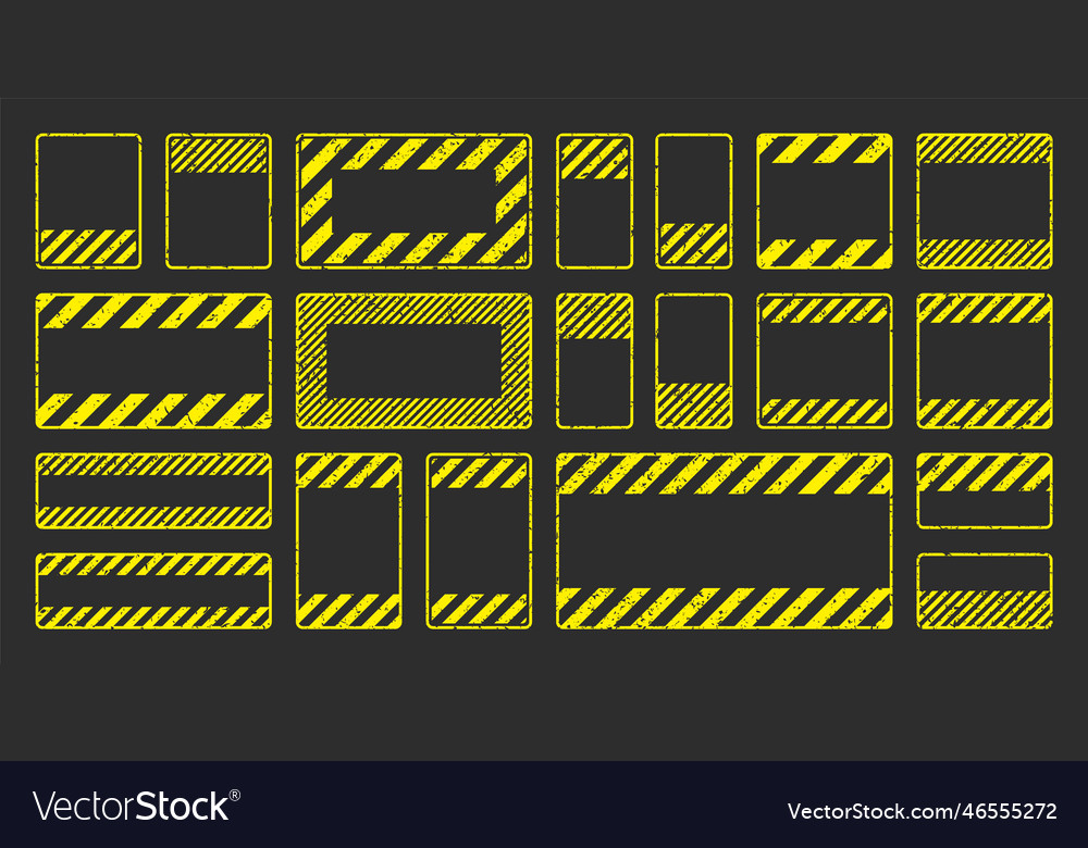 Various yellow grunge warning signs with diagonal Vector Image