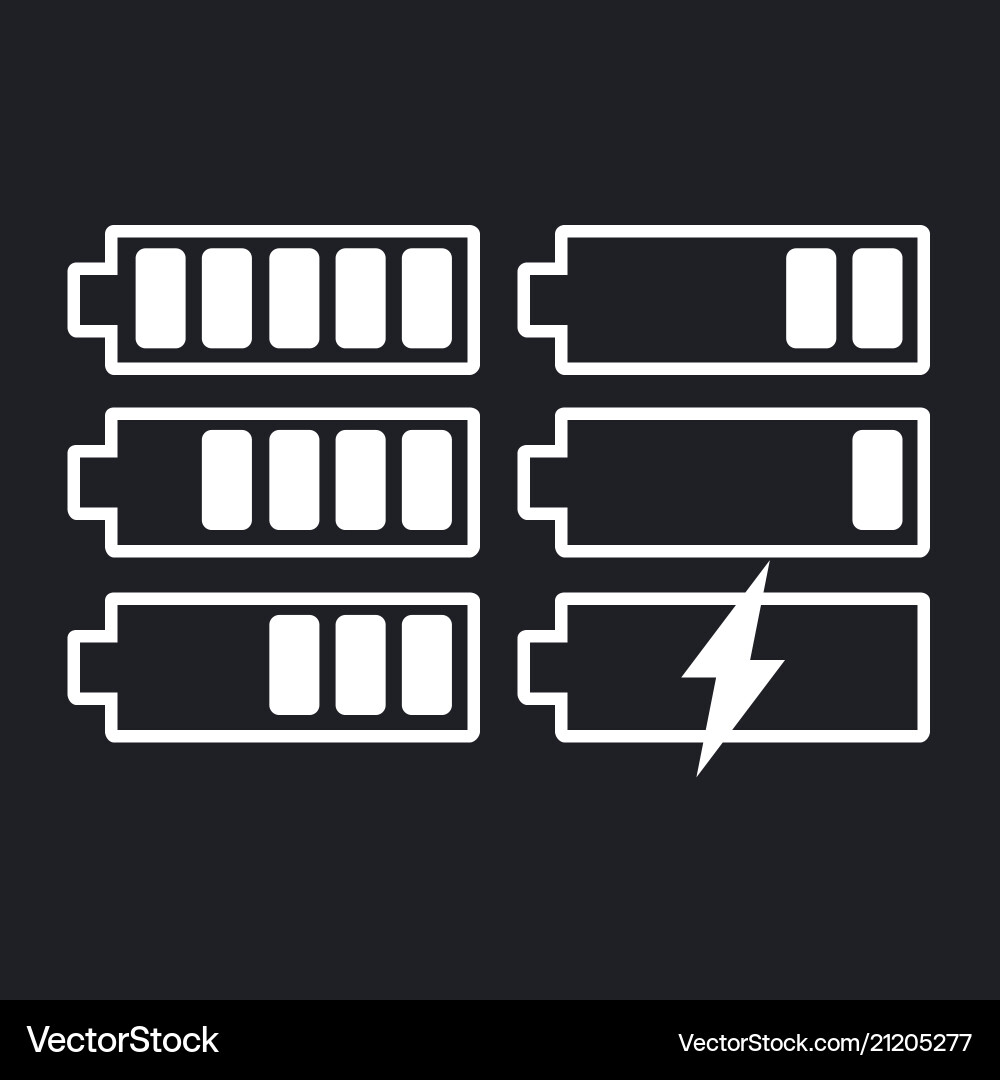 Battery icon set on isolated background Royalty Free Vector