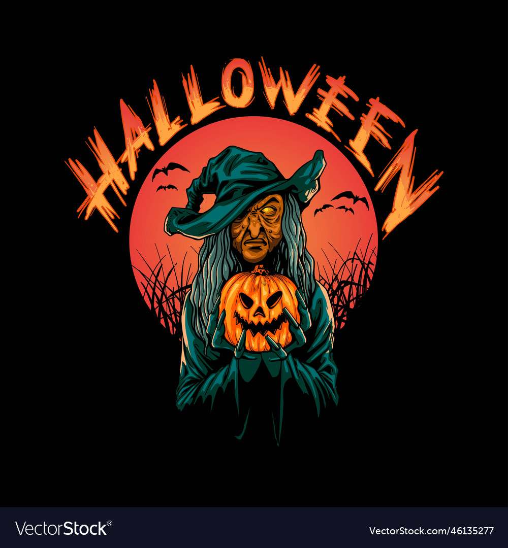 Halloween with witch artwork Royalty Free Vector Image