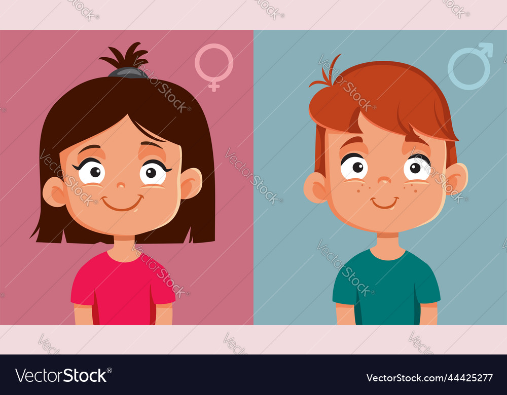 Little boy and girl cartoon portrait characters Vector Image