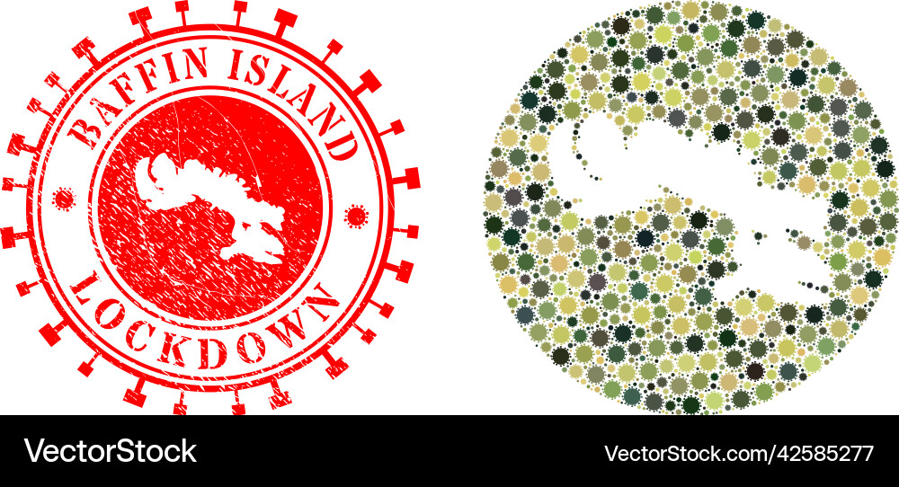 Lockdown grunge seal and sars virus mosaic Vector Image