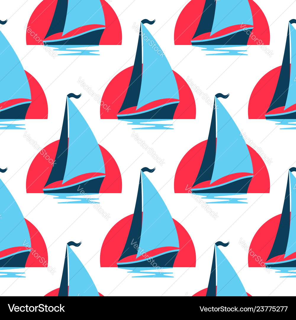 Marine seamless pattern with sailing boat on the Vector Image