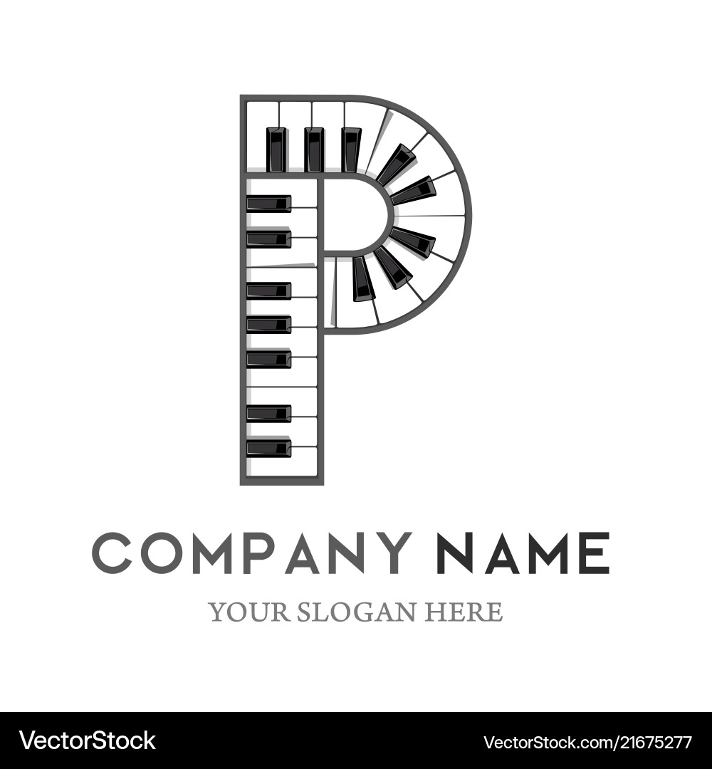 P letter logo design piano keyboard Royalty Free Vector