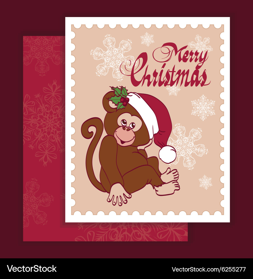Santa monkey christmas greeting card Royalty Free Vector