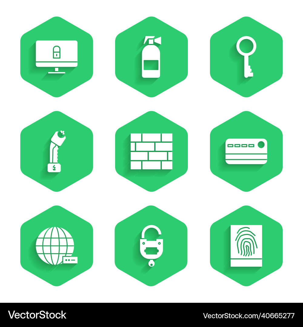 Set bricks lock and key fingerprint credit card Vector Image