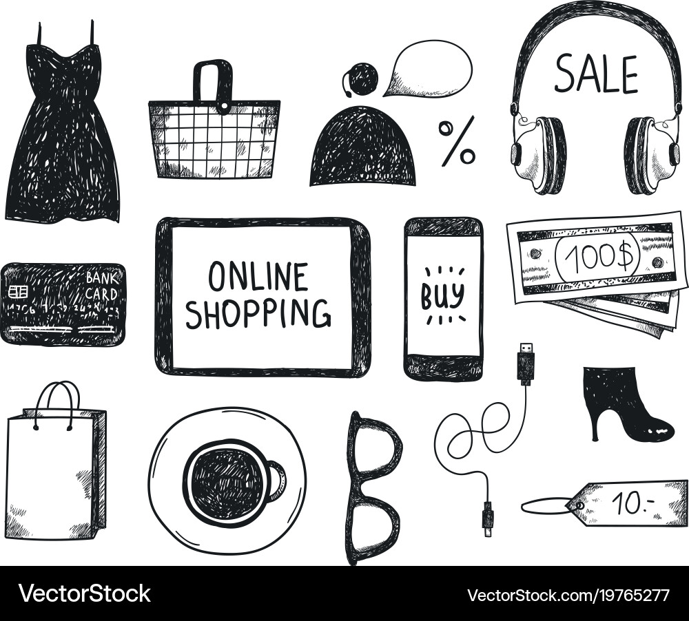 Set of hand drawn shopping online objects Vector Image