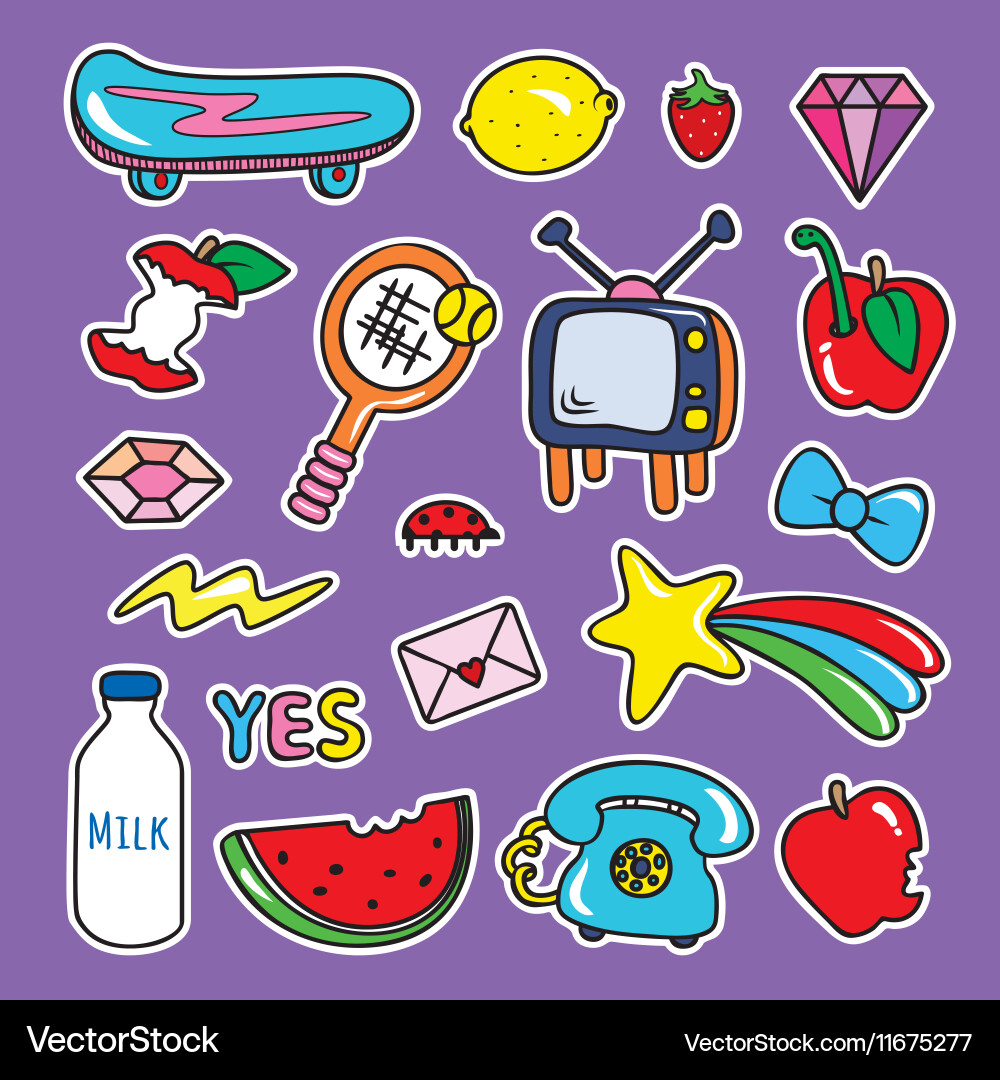 Stickers collections in pop art style Royalty Free Vector