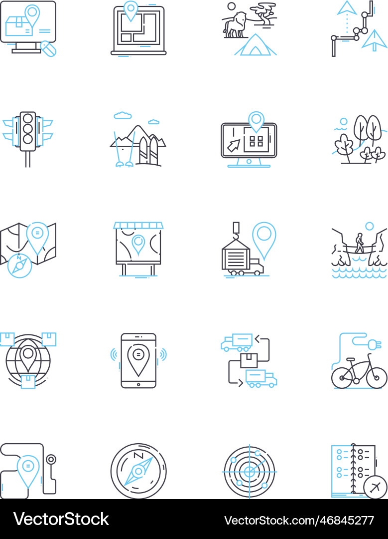 Vehicle tracking linear icons set gps location Vector Image
