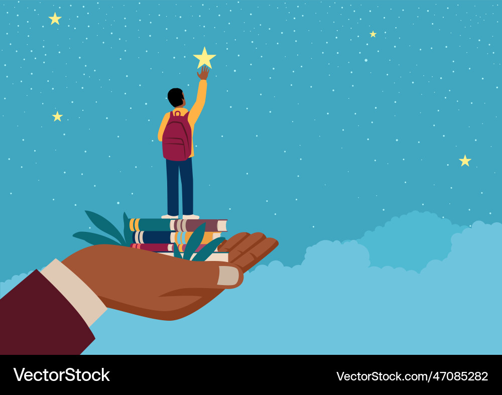 Black man hand lifting up a school afro boy Vector Image