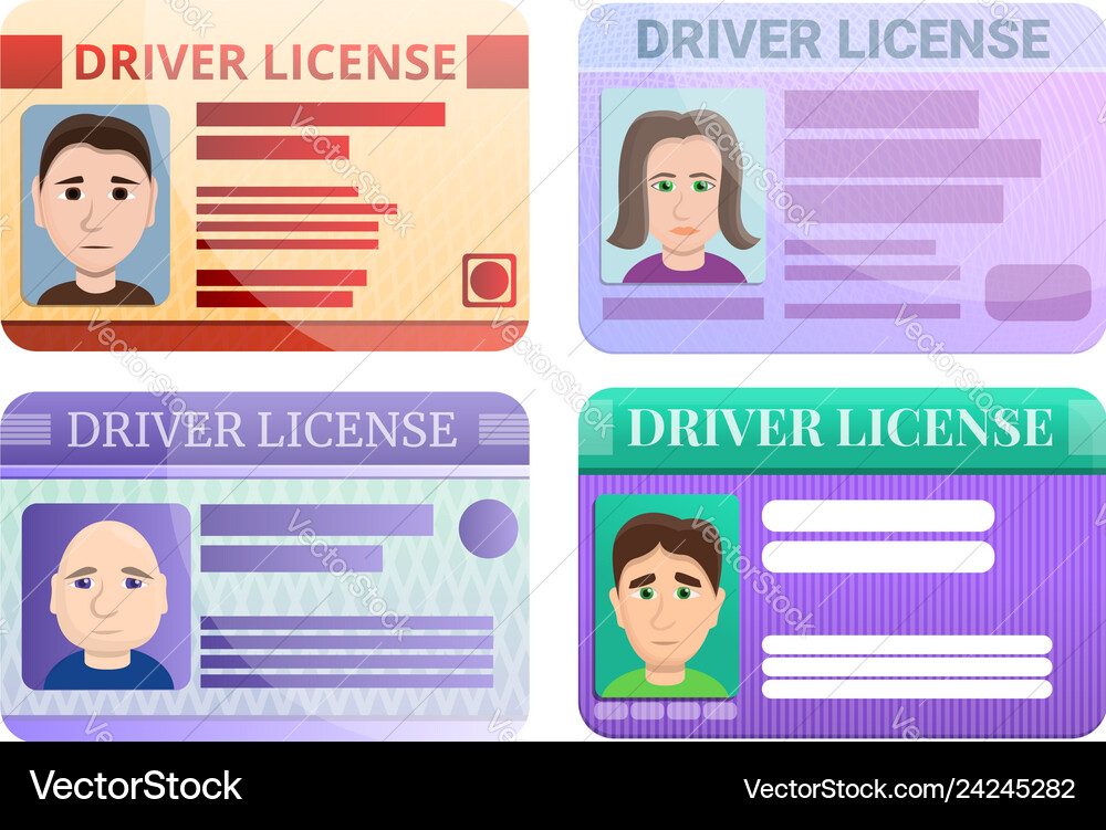 Driver license icons set cartoon style Royalty Free Vector