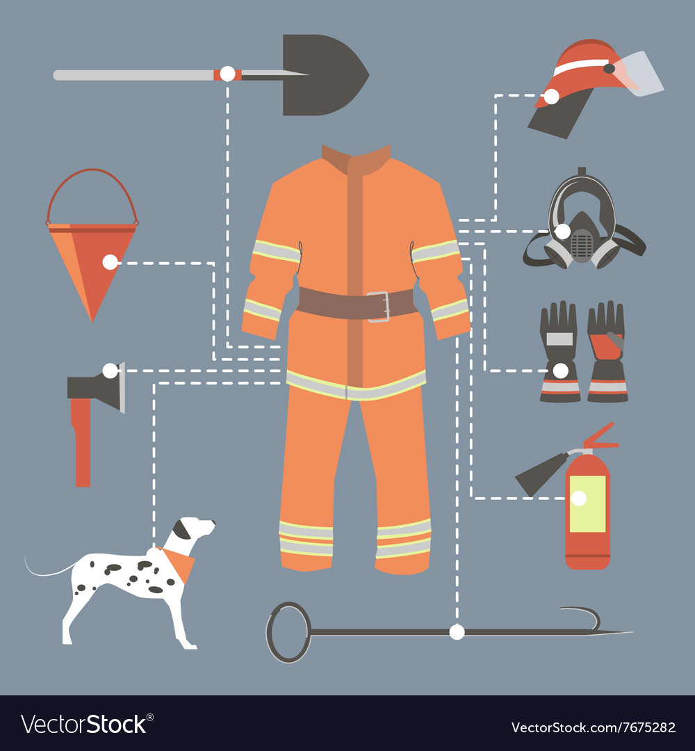 Fire-fighter elements set collection firefighter Vector Image