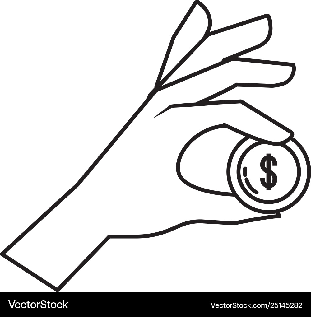 Hand holding currency coin isolated black Vector Image