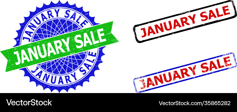 January sale rosette and rectangle bicolor seals Vector Image