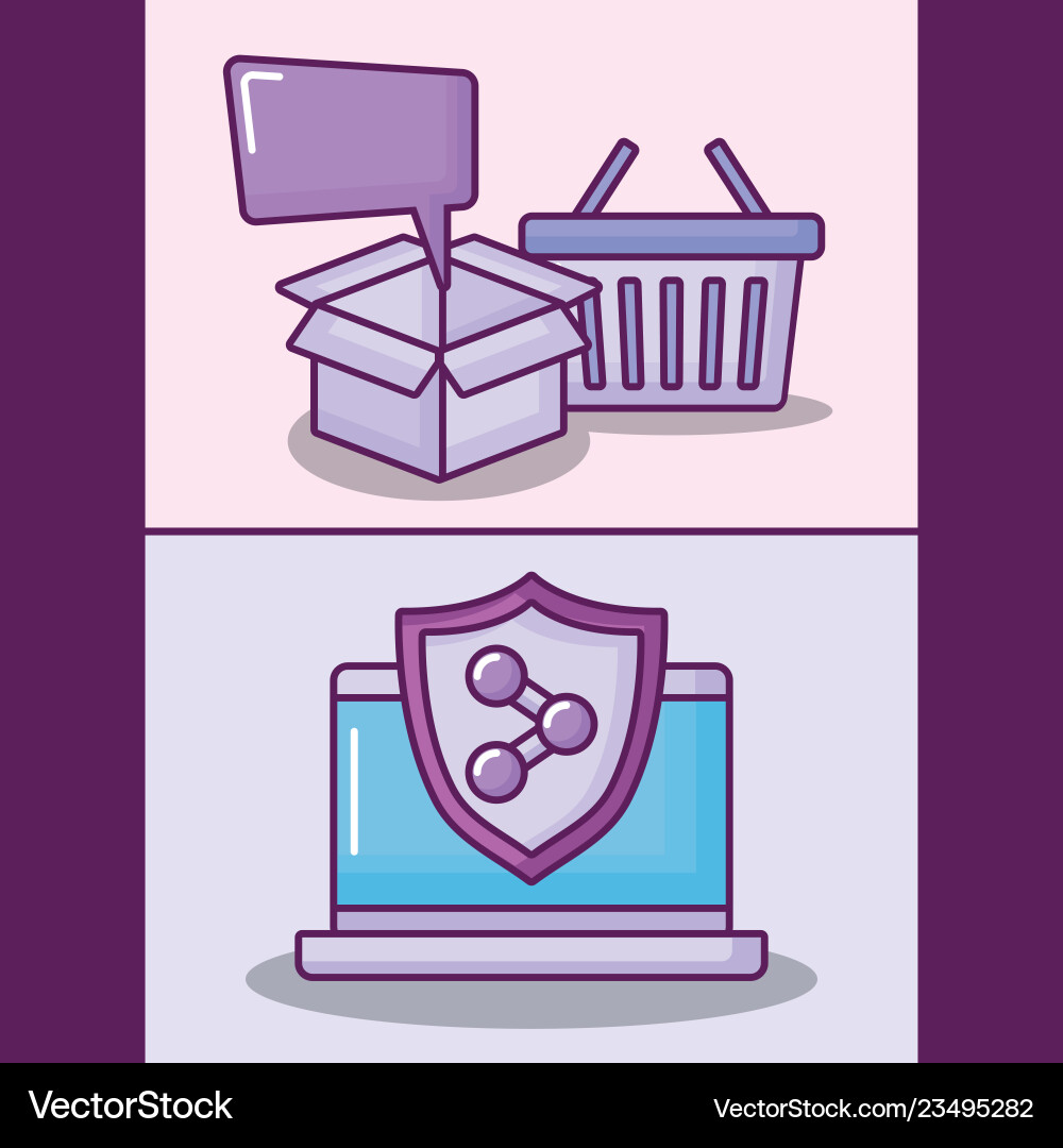 Set laptop computer with electronic business icons