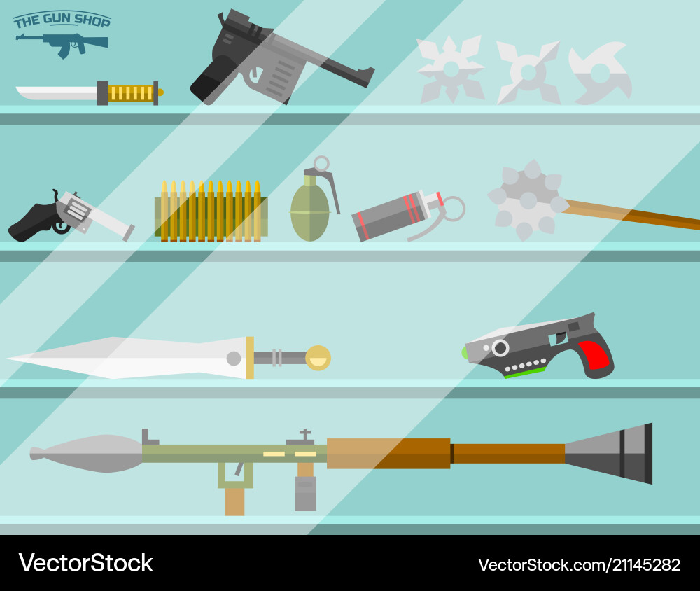 Weapon storefront banner choosing gun and shooting