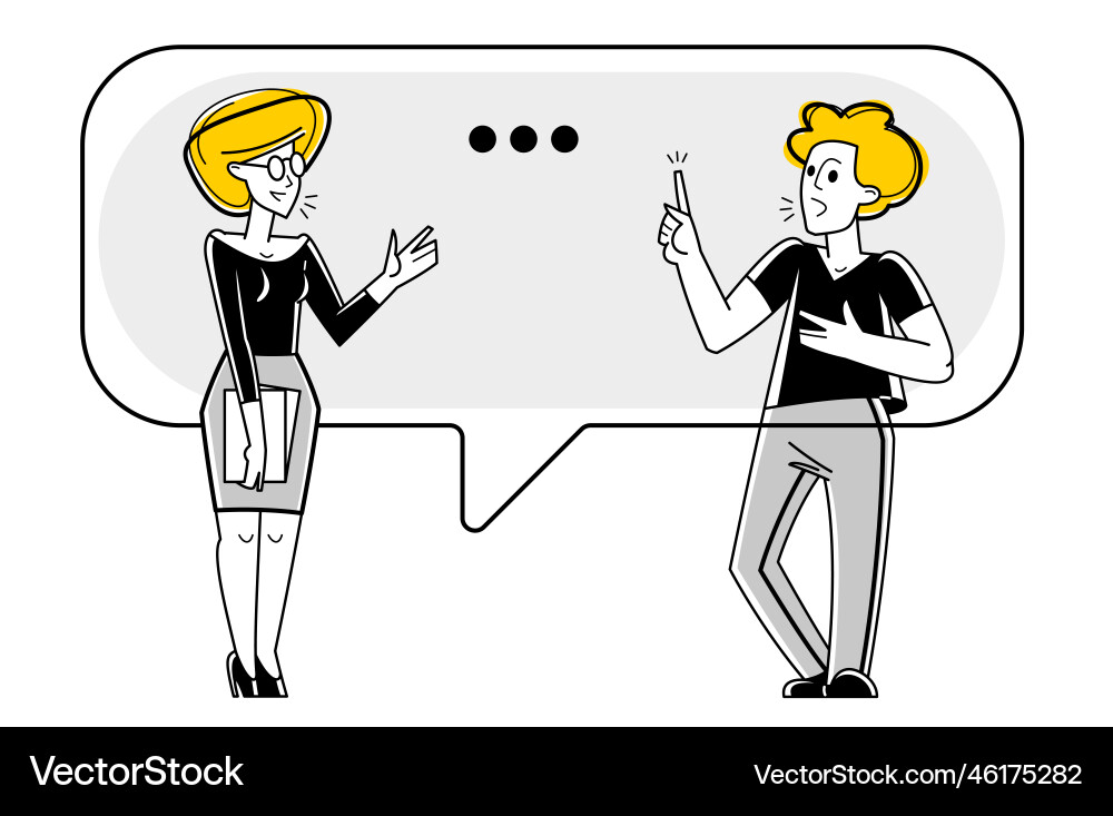 Young man and woman having a dialog about work Vector Image