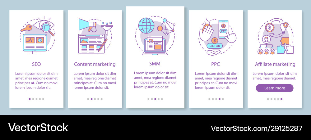 Digital marketing tactics onboarding mobile app Vector Image
