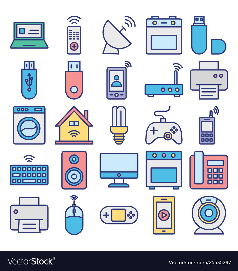 Electronics and devices isolated icons set Vector Image