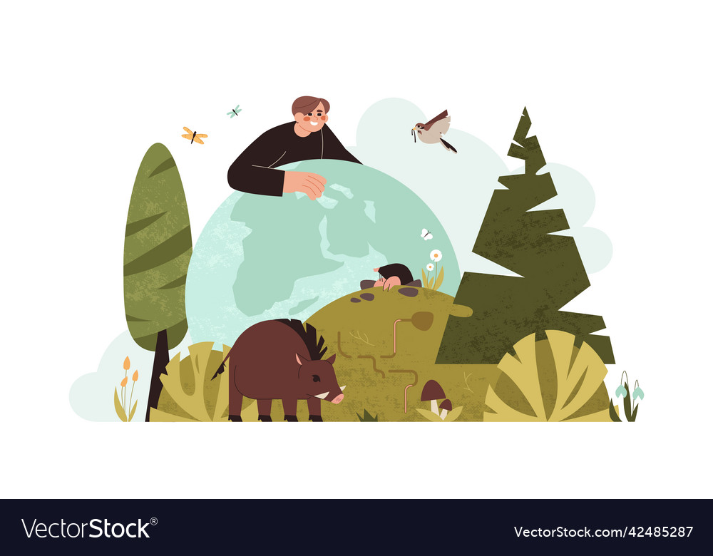 Flat ecosystem and biodiversity with wild animals Vector Image